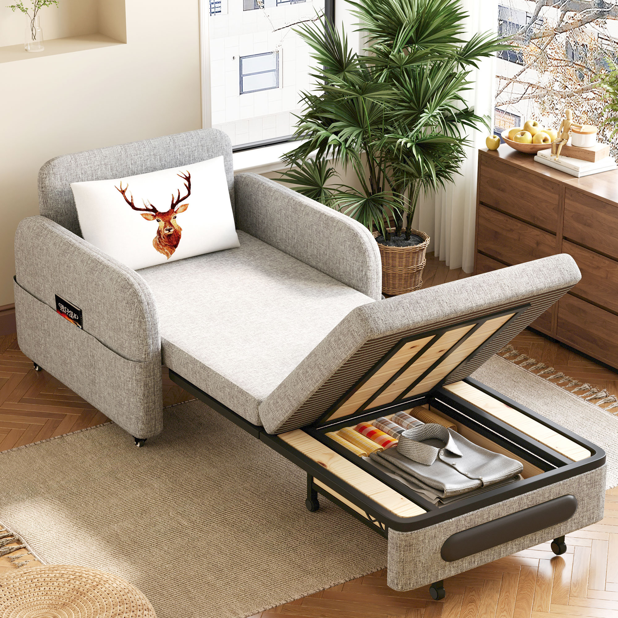 Latitude Run® Adjustable Backrest With Hidden Storage Retractable Sofa ...