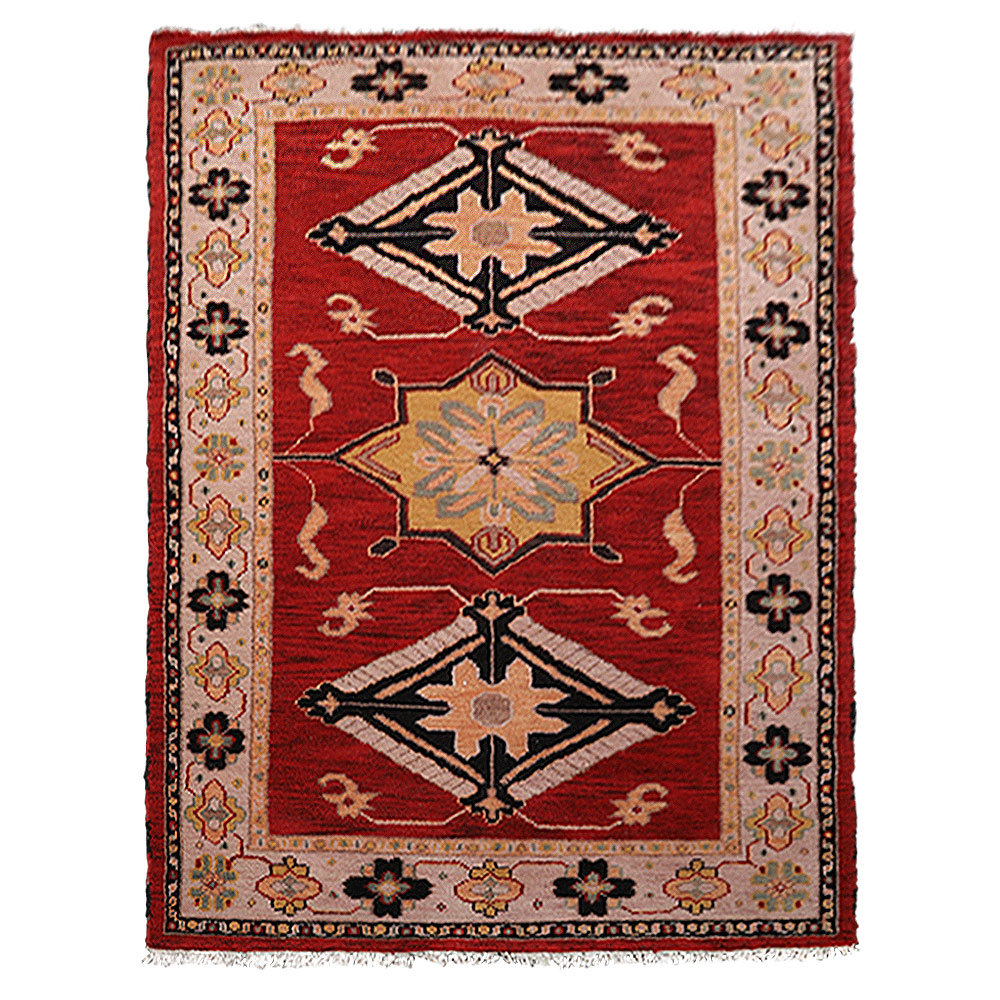 Bungalow Rose Red Beige Silk and Wool Handmade Oriental Area Rug, Hand ...