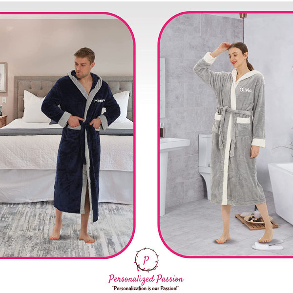 Personalized Passion Personalized Hooded Plush Robes Women-Men Custom ...