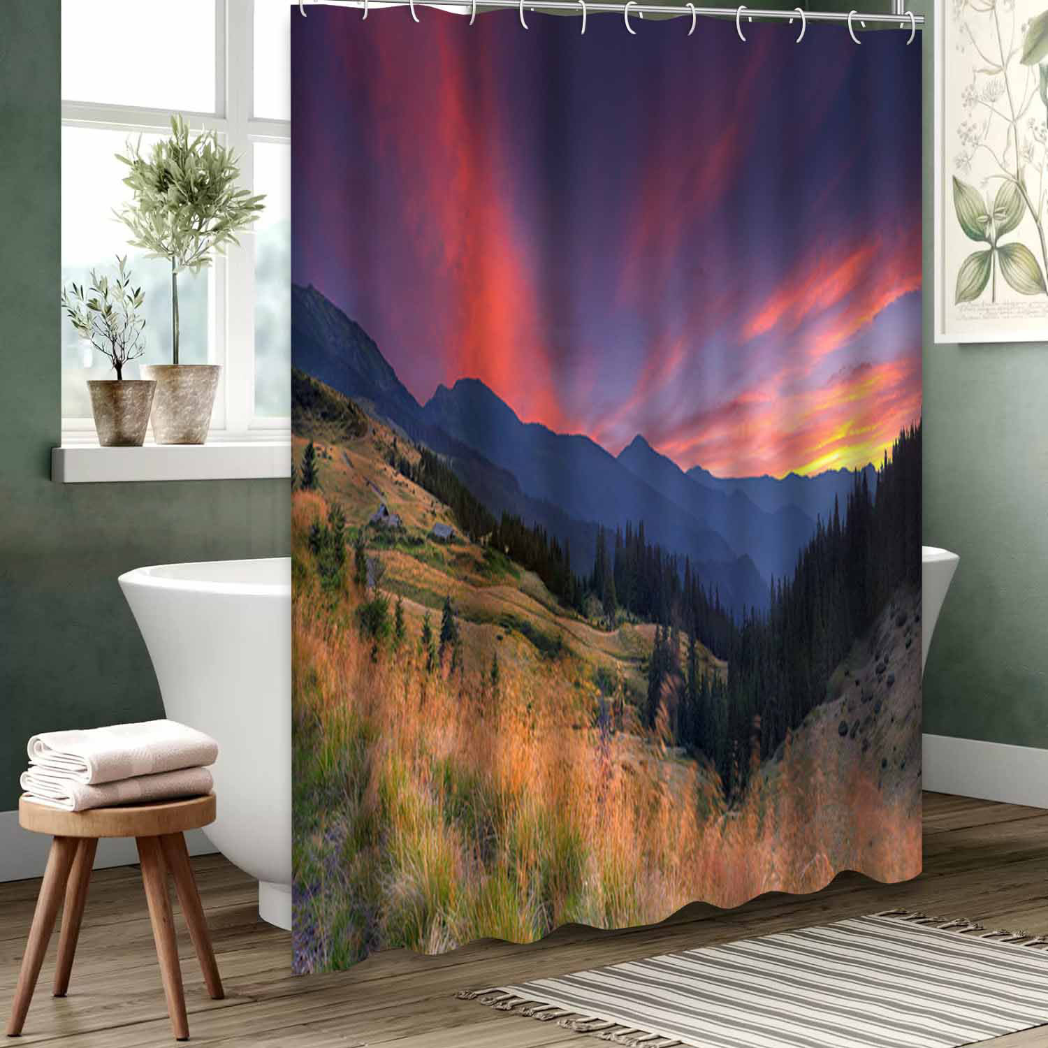 East Urban Home ??Mountain Sunset Shower Curtain with 12 Hooks - Autumn ...