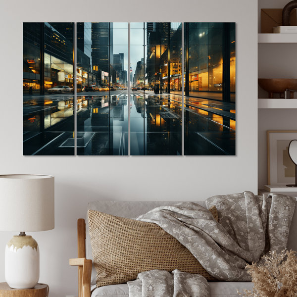 Ebern Designs Skyscrapers Urban Mirage Slate On Canvas 4 Pieces Print ...