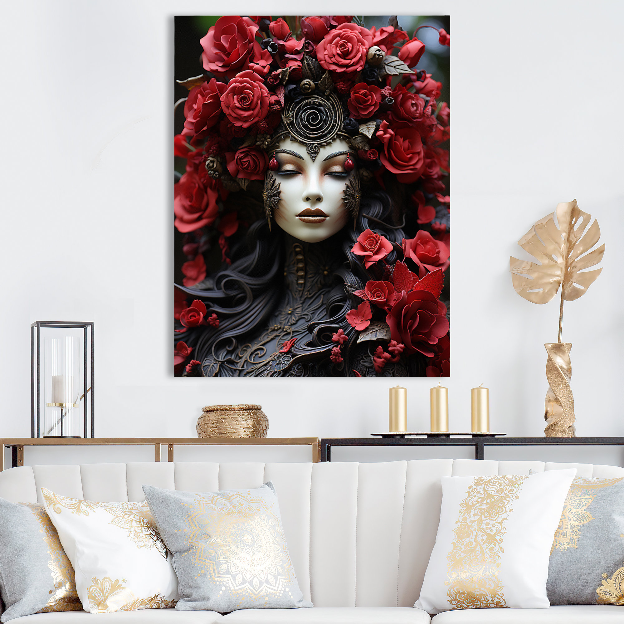 Ebern Designs Futuristic Glam Model Red Roses On Canvas Print | Wayfair