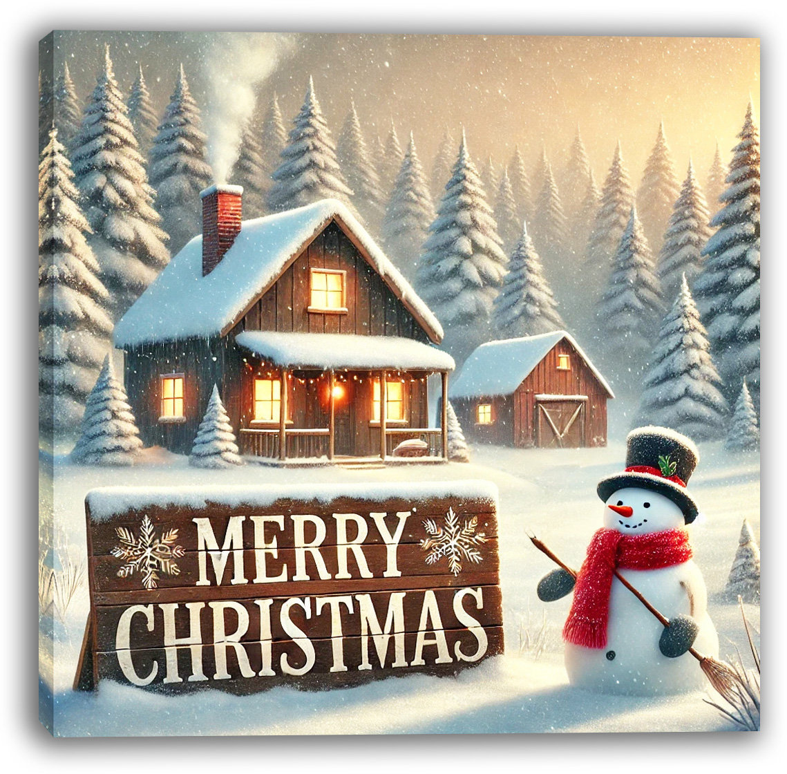 The Holiday Aisle® Cozy Cabin with Snowman and Merry Christmas Sign ...