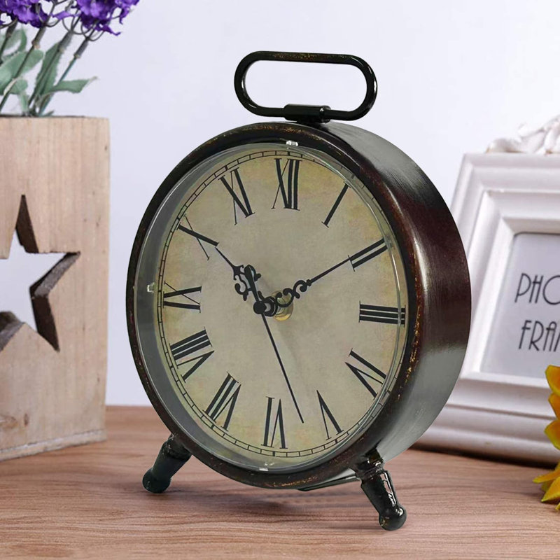 Alcott Hill® Vintage Desk Clock, 8 Inches Silent Non-Ticking Battery ...