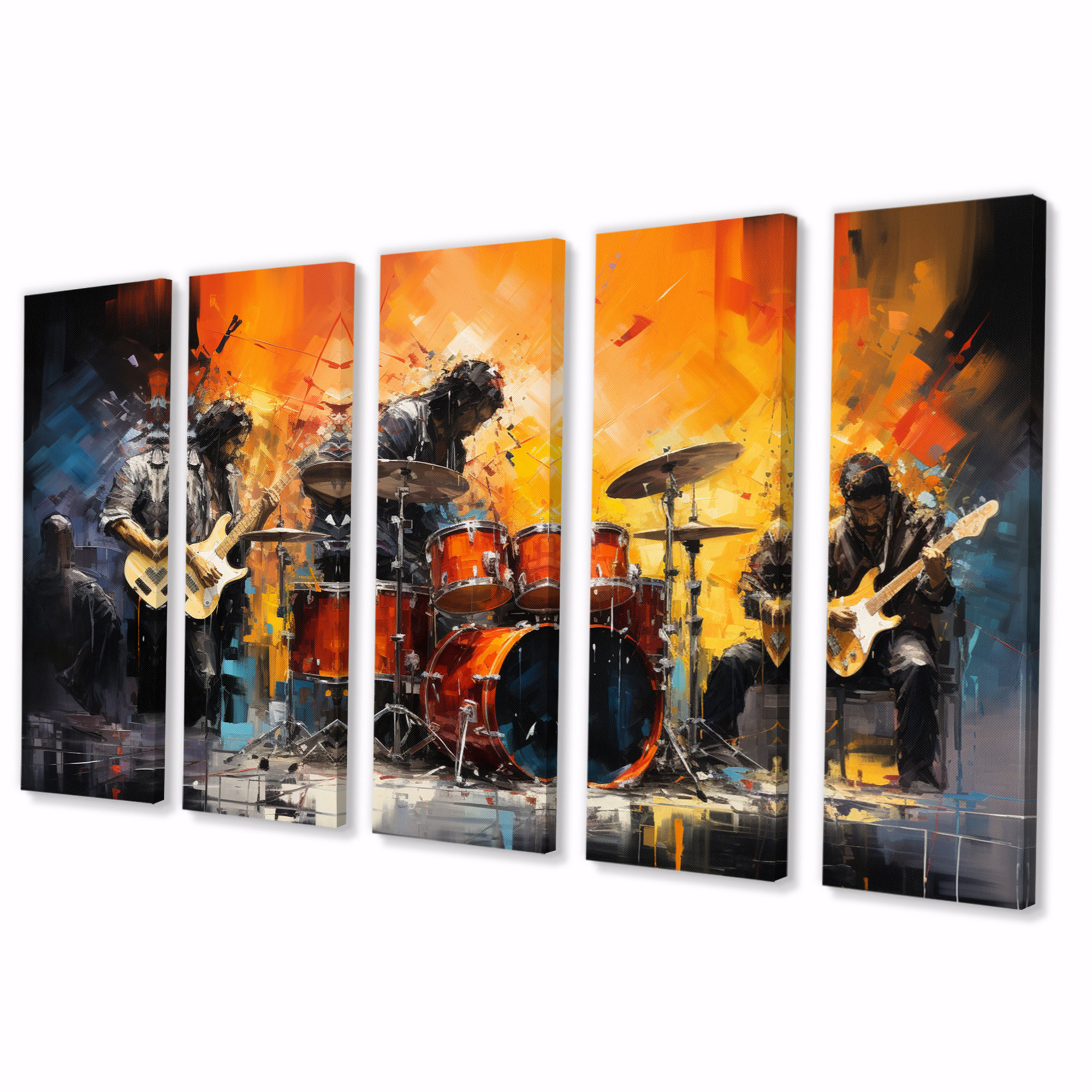 Lark Manor Rock Band In Action I - Entertainment Wall Decor - 5 Equal ...