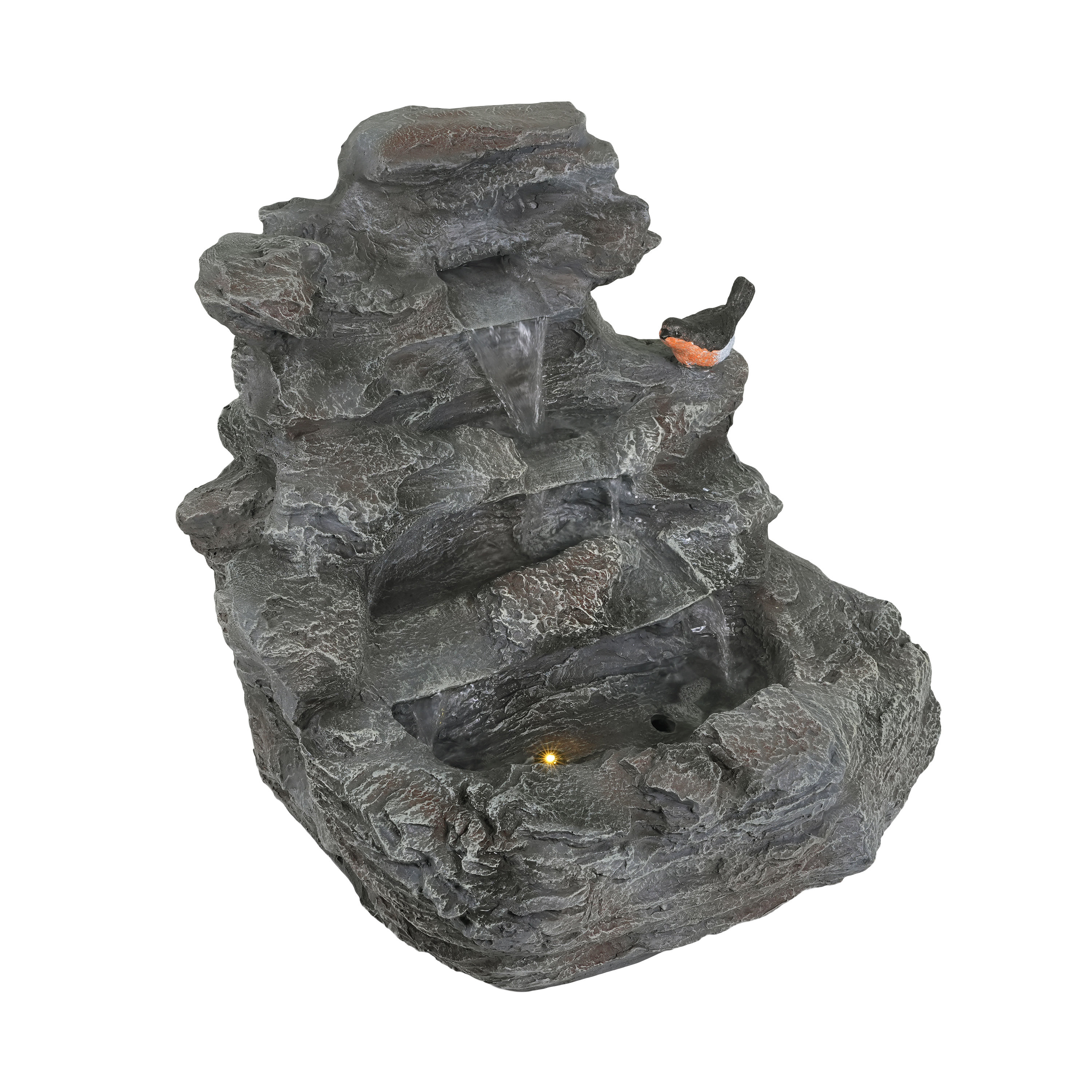 NFusion Serava Natural Rock 4-Tier Concrete Outdoor Fountain With LED ...