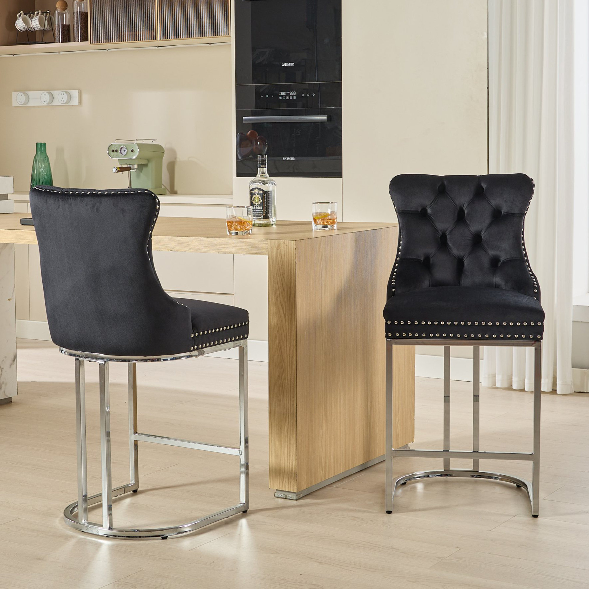 House of Hampton 25" Counter Height Bar Stools Set Of 2, Modern Velvet ...