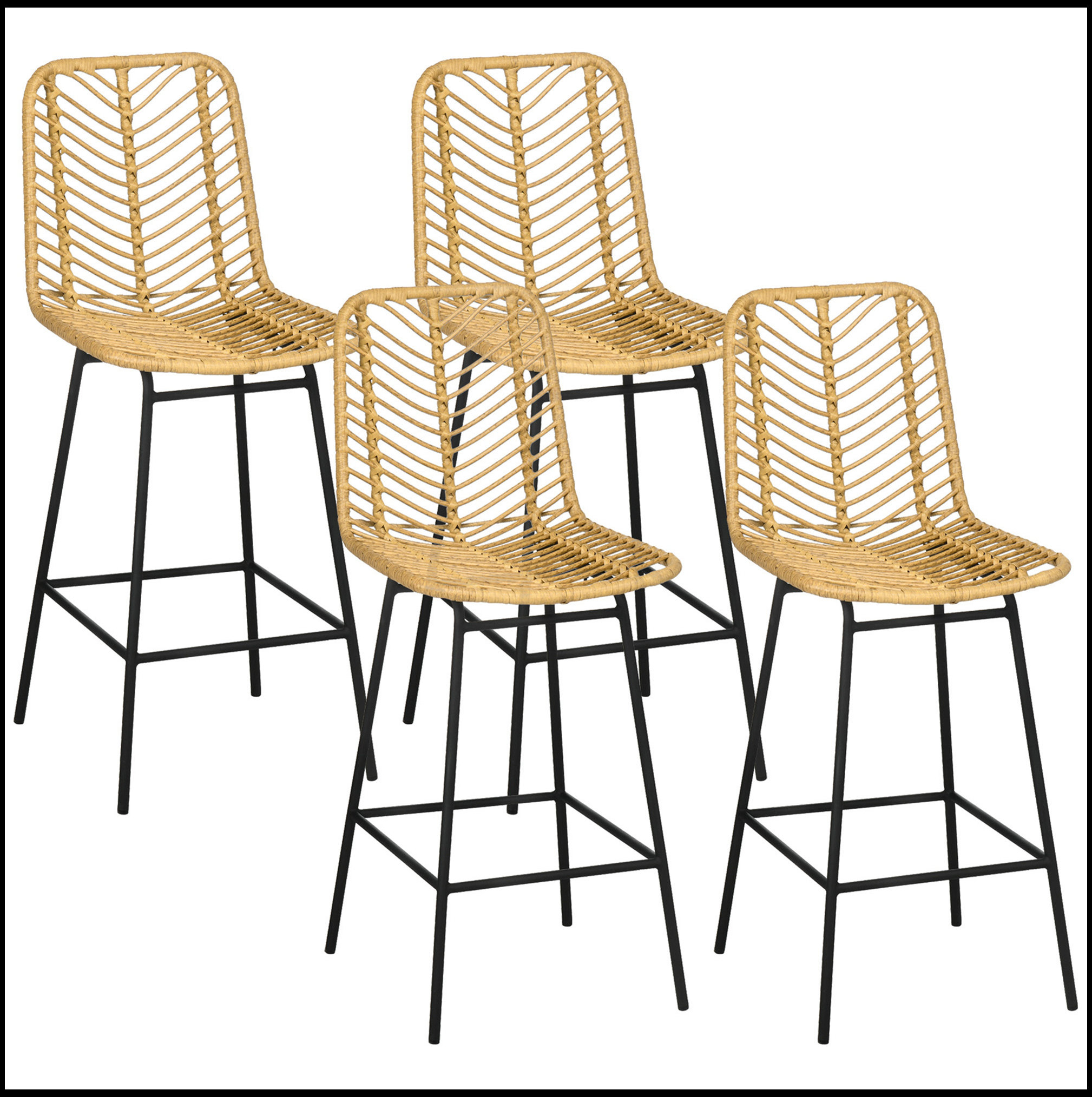 Bay Isle Home™ Rattan Bar Stools Set Of 4, 26" Counter Height Barstools ...