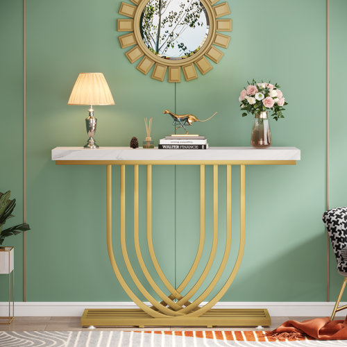 Mercer41 39" White Gold Console Table Modern Entryway Table & Reviews ...
