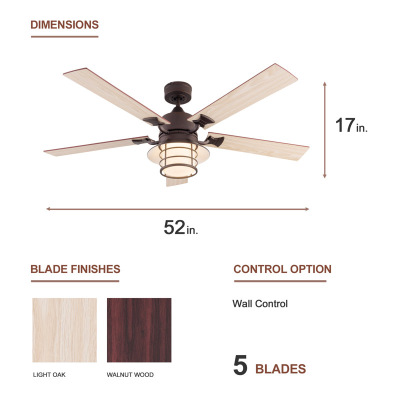 SIMPOL HOME 52'' 5 - Blade LED Dual Ceiling Fan with Wall Control and ...