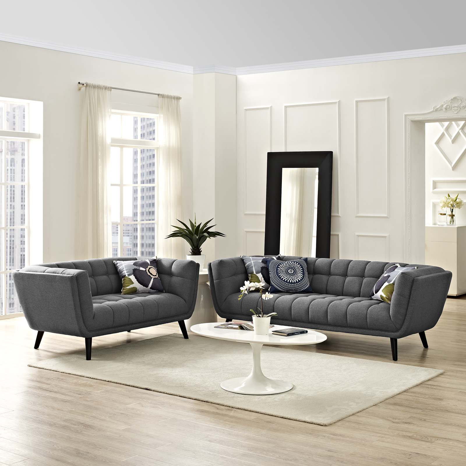 Modway Bestow 3 Piece Upholstered Fabric Sofa and Armchair Set ...