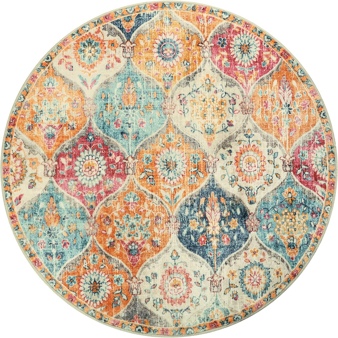 Bungalow Rose Moroccan Trellis Washable Round Rugs Non-Slip Round Rug ...