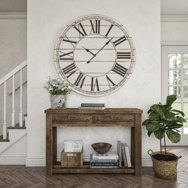 Gracie Oaks Renata Round Oversized Shiplap Farmhouse Wall Clock ...