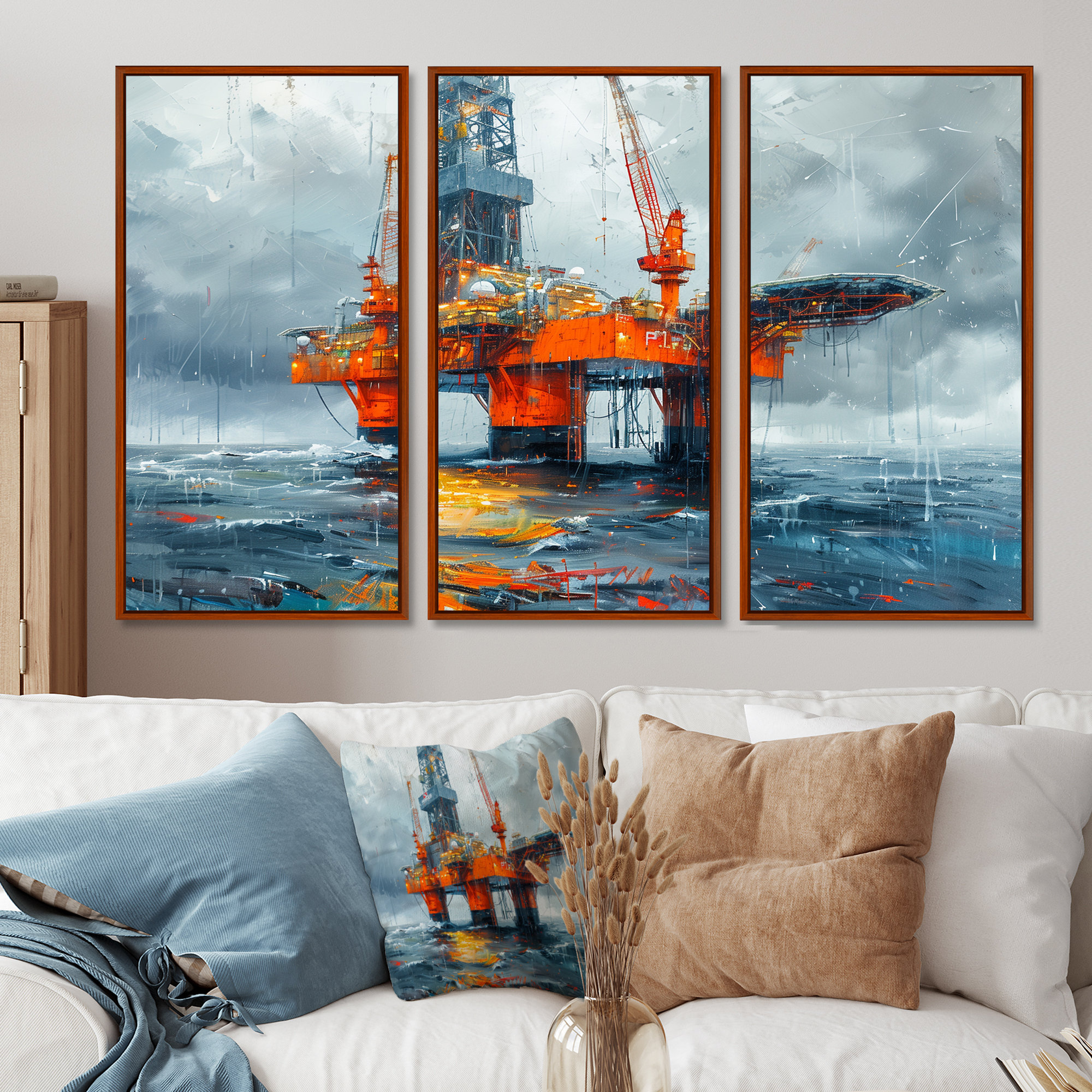 Williston Forge Grey Orange Summer Oil Rig In Ocean - Oil Rigs / Fields ...