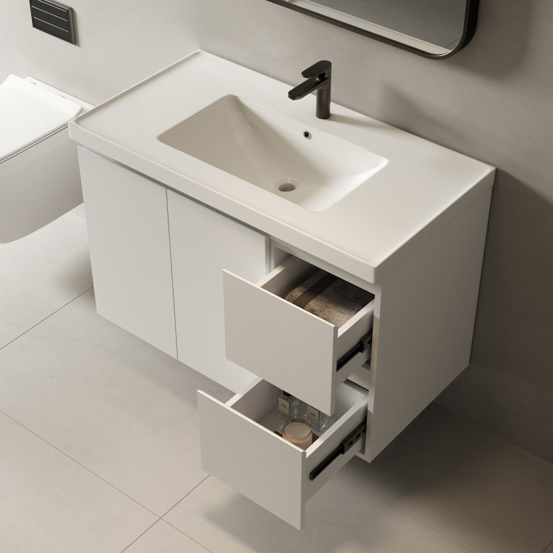 Ebern Designs Ginlock 36" White Wall-Mounted Single Bathroom Vanity ...