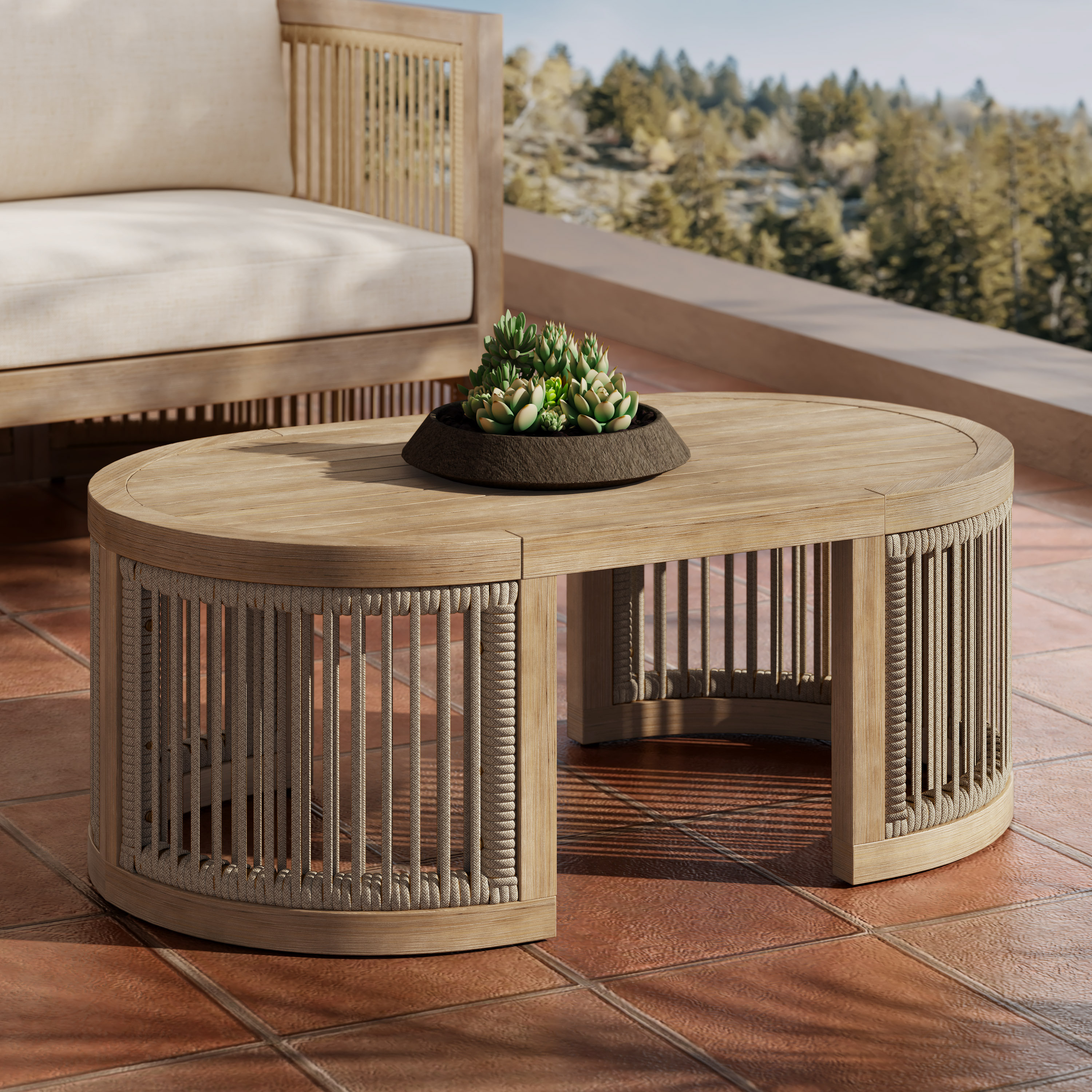 Latitude Run® Sate Patio Acacia Wood Woven Rope Coffee Table | Wayfair