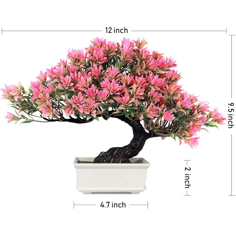 Primrue Pink Fake Plants Plastic Artificial Bonsai Tree,9.5" Bonsai ...