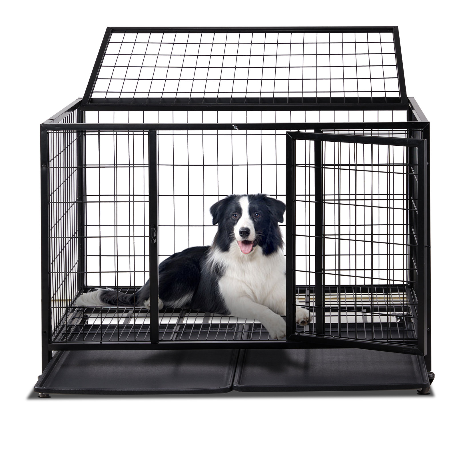 Archie & Oscar Heavy Duty Metal Dog Crate With Double Doors For Medium ...