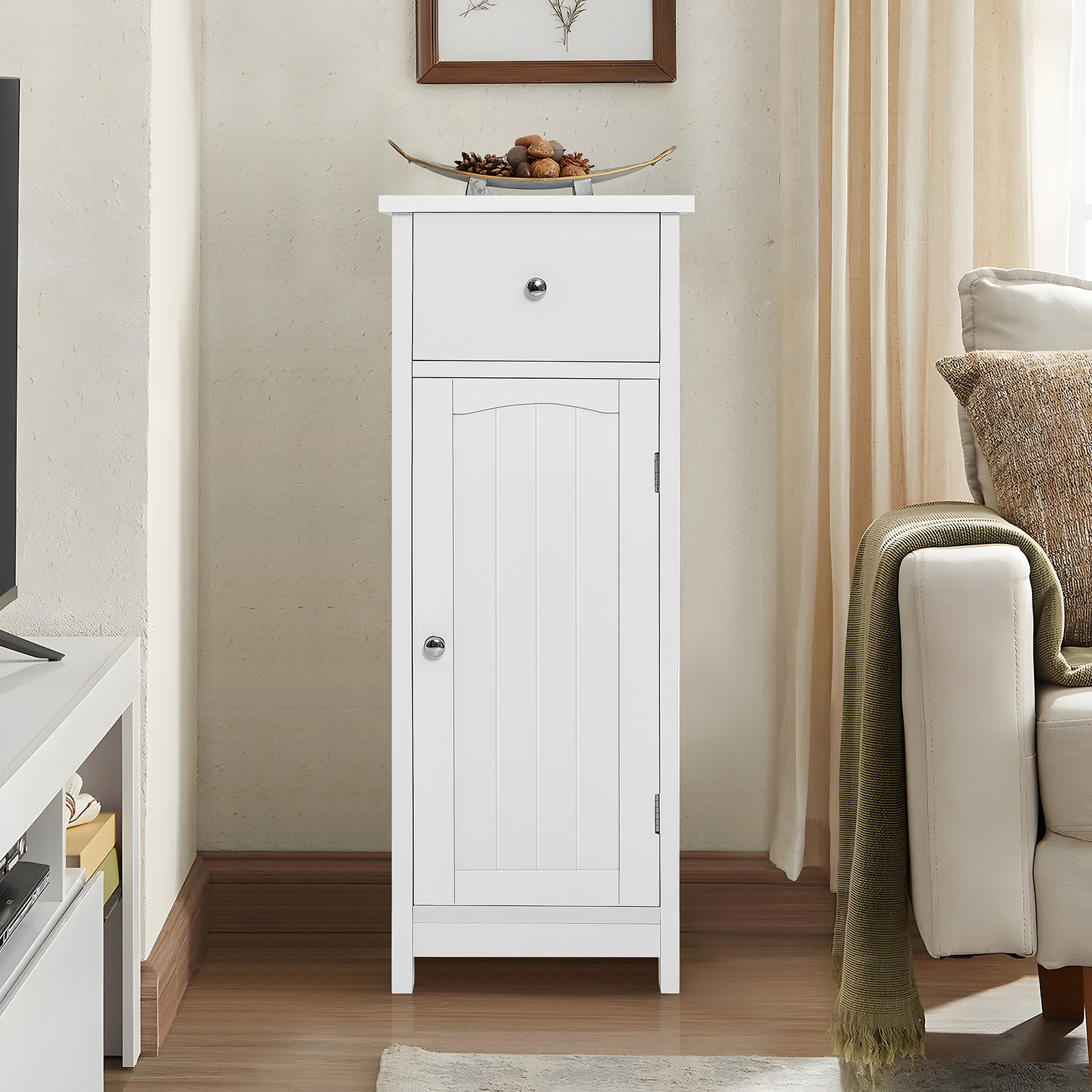 Red Barrel Studio® White small bathroom floor storage chest cabinet ...