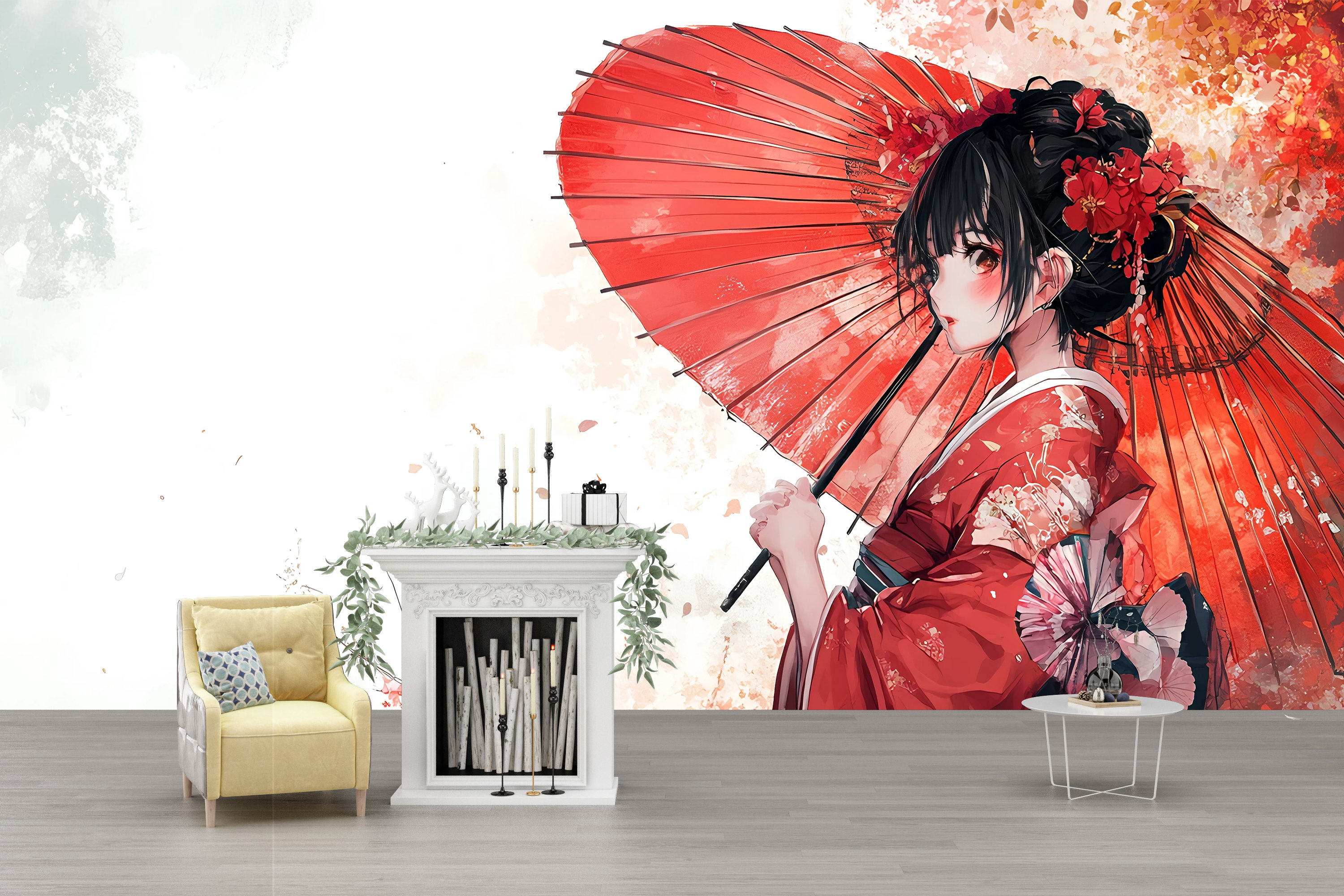 Red Barrel Studio® Geisha Girl With Red Umbrella Wallpaper ...