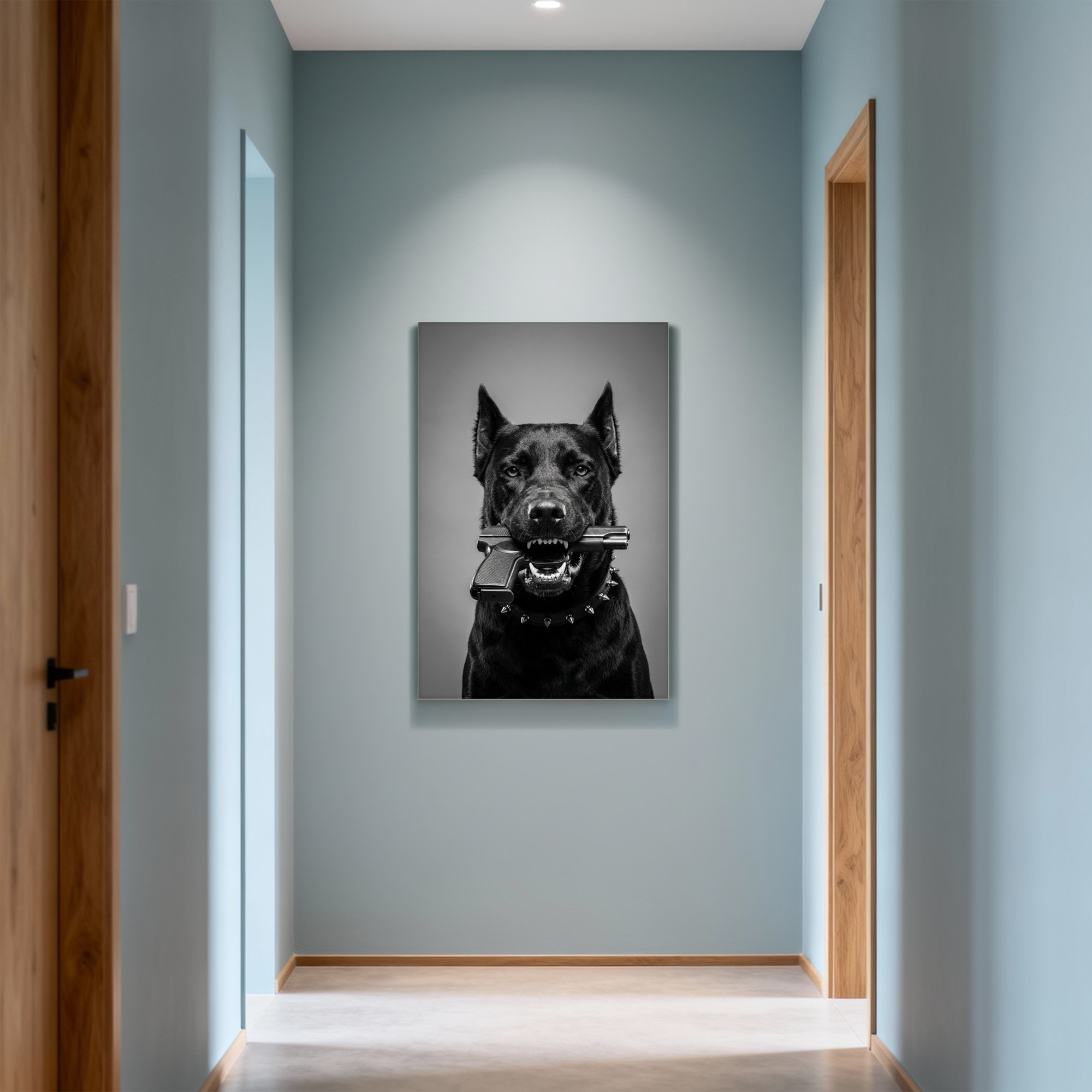 Wrought Studio™ Animals Dog Holding Pistol In Mouth Black And White ...