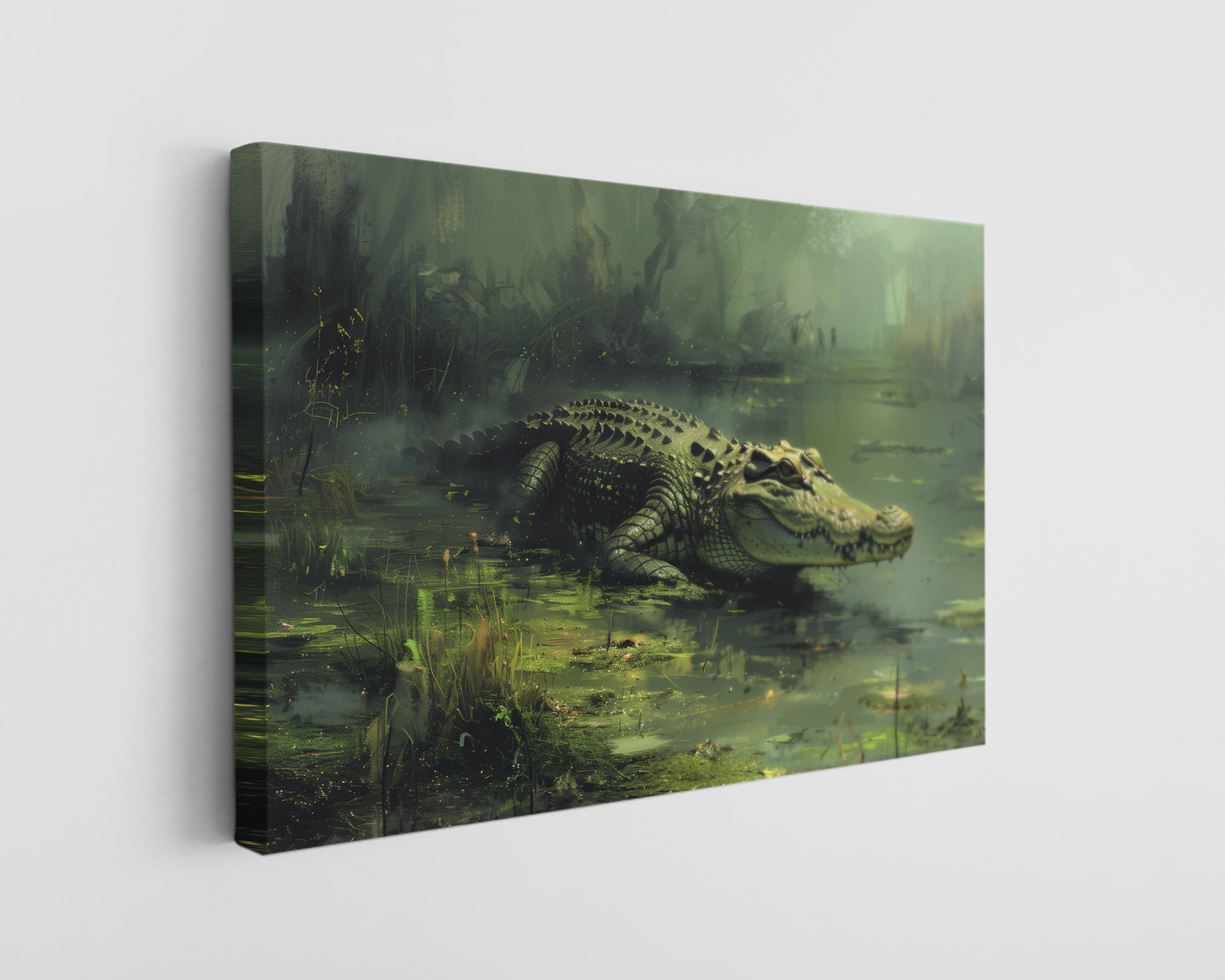 Bay Isle Home™ Crocodile in a Swamp Canvas Print, Modern Wall Art Decor ...