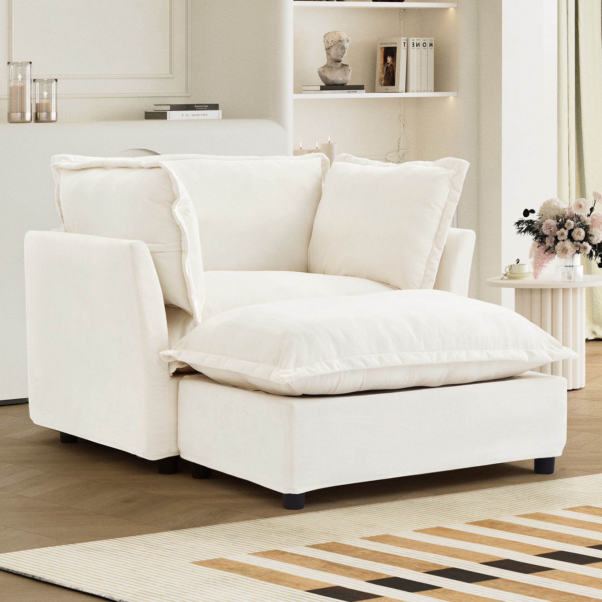 Everly Quinn Chenille Upholstered Extra Wide Accent Chair With Movable ...