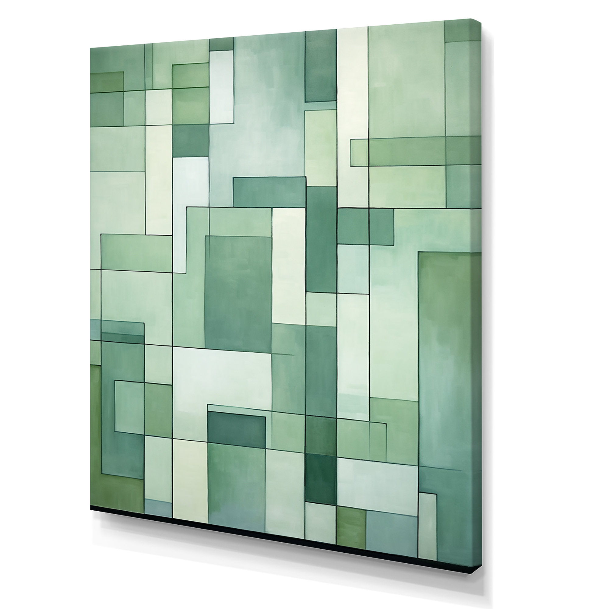 Design Art Green Cubic Line Art Deco I On Canvas Print | Wayfair