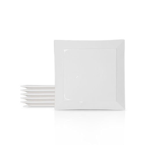 TPK Fine Porcelain 12 Inch Square Dinner Plates – Set Of 6, Pearl White ...