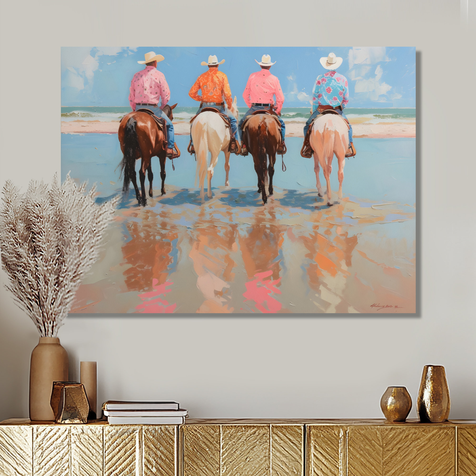 Design Art Coastal Cowboys Horseback Riding At Matagorda Bay - Cowgirls ...