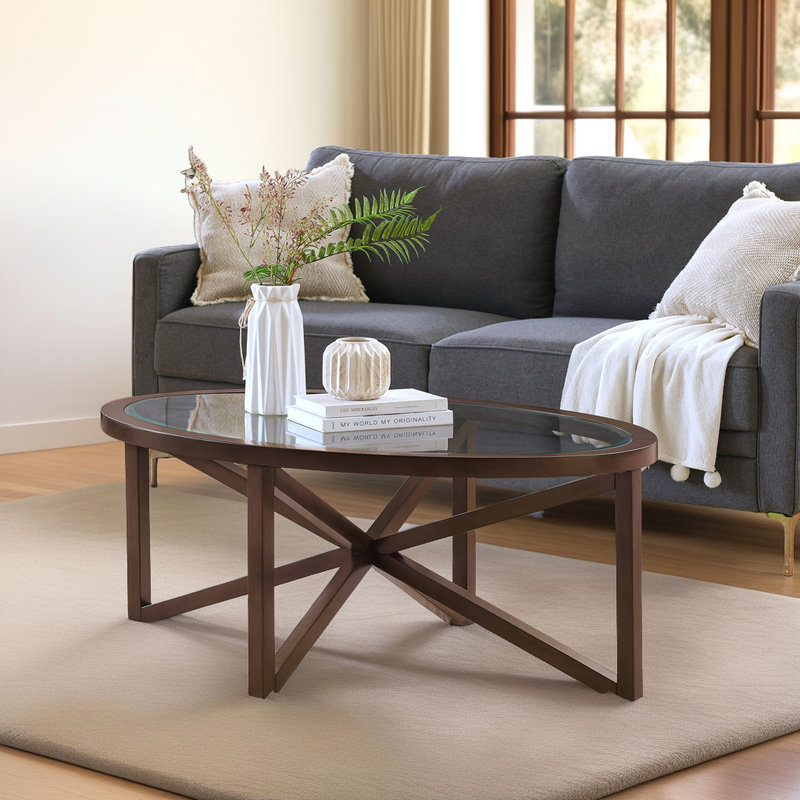 George Oliver Modern Glass Coffee Table - 46" Round Tempered Glass Top ...