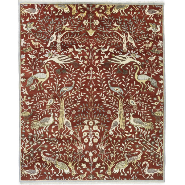 ADMINRUGS Floral Handmade Hand-Knotted Rectangle 5'11" x 8'9" Wool Area ...