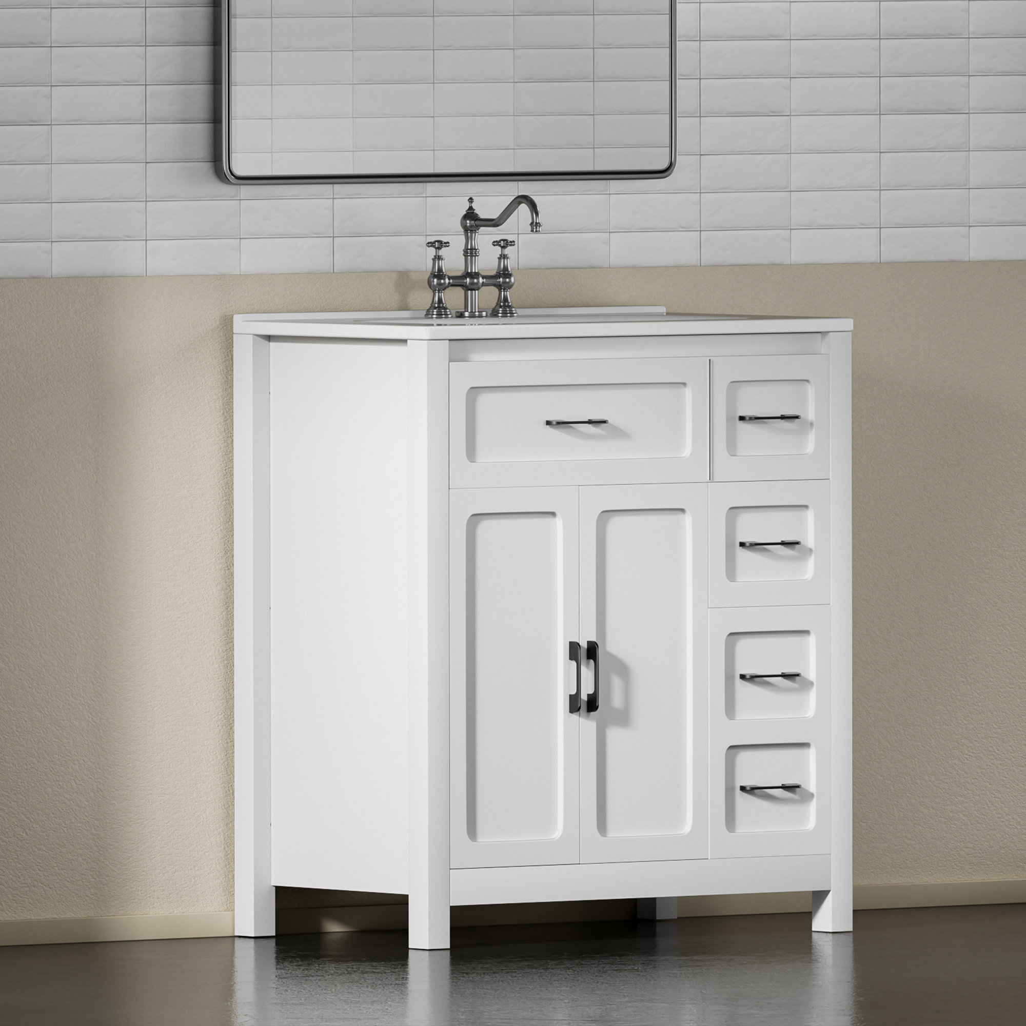 Winston Porter Meuble Lavabo Simple Autoportant Avec Plateau En
