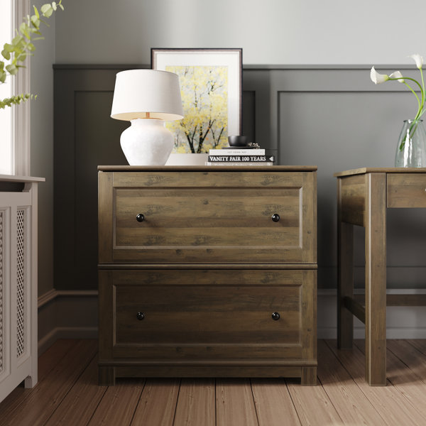 Gracie Oaks Rustic 2-Drawer File Cabinet – Solid Wood Veneer ...