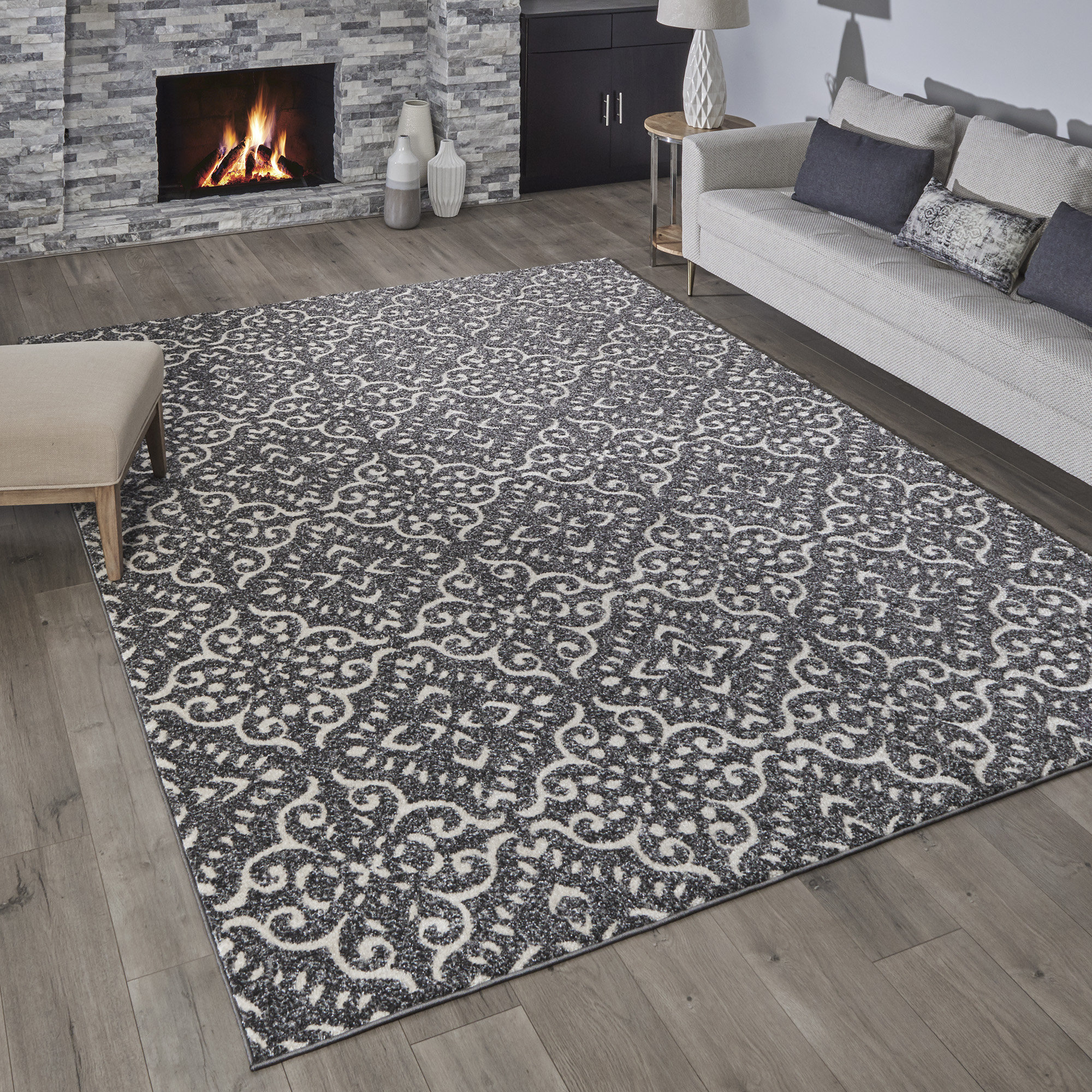 Gertmenian Lavi Lanza Transitional Scrolled Medallion Gray/Ivory Indoor ...