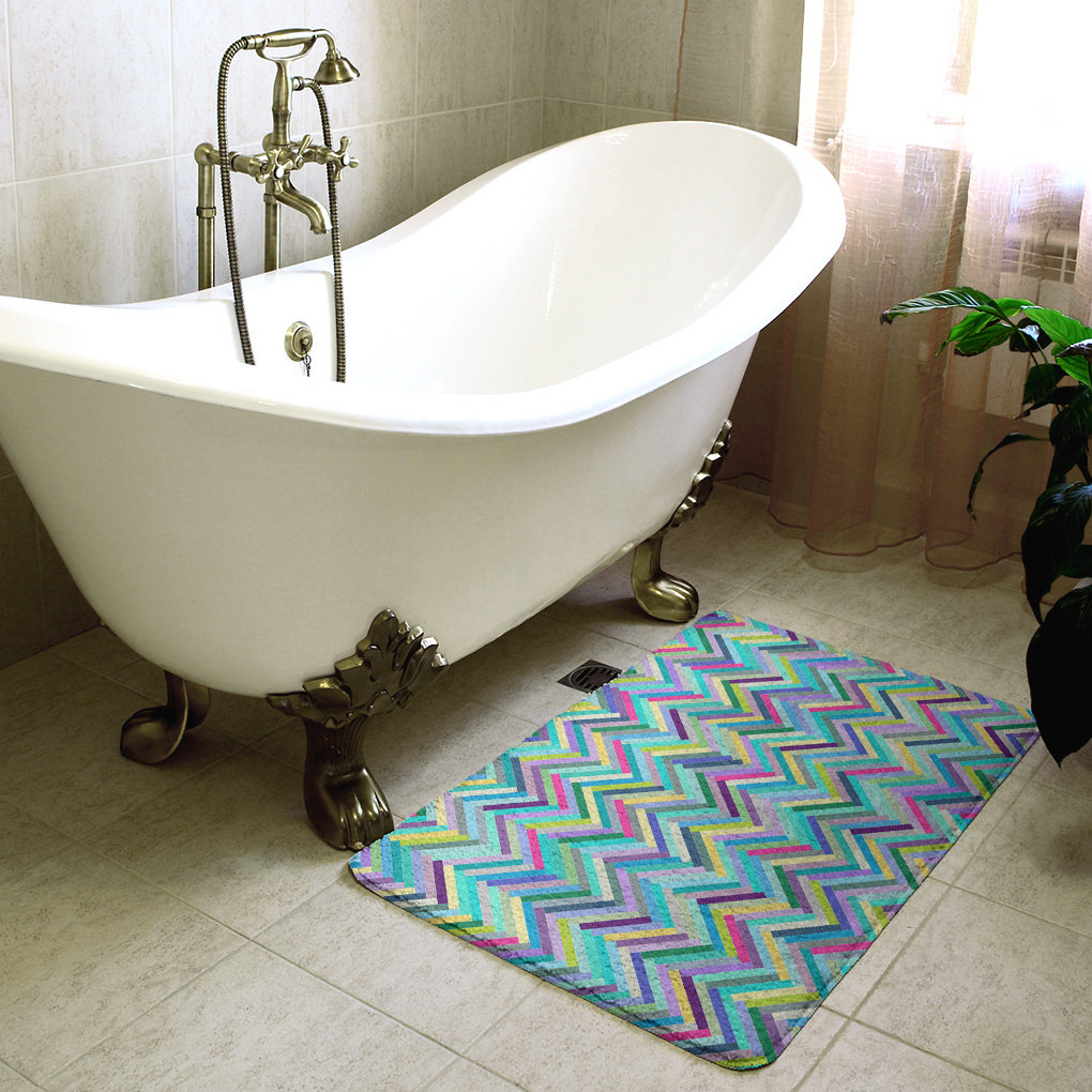East Urban Home Herringbone Rectangle Non-Slip Chevron Bath Rug | Wayfair