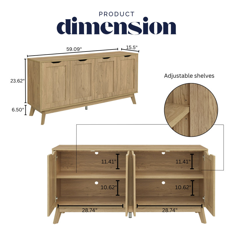 George Oliver Nordica Large Buffet Sideboard Cabinet with Storages, 60 ...