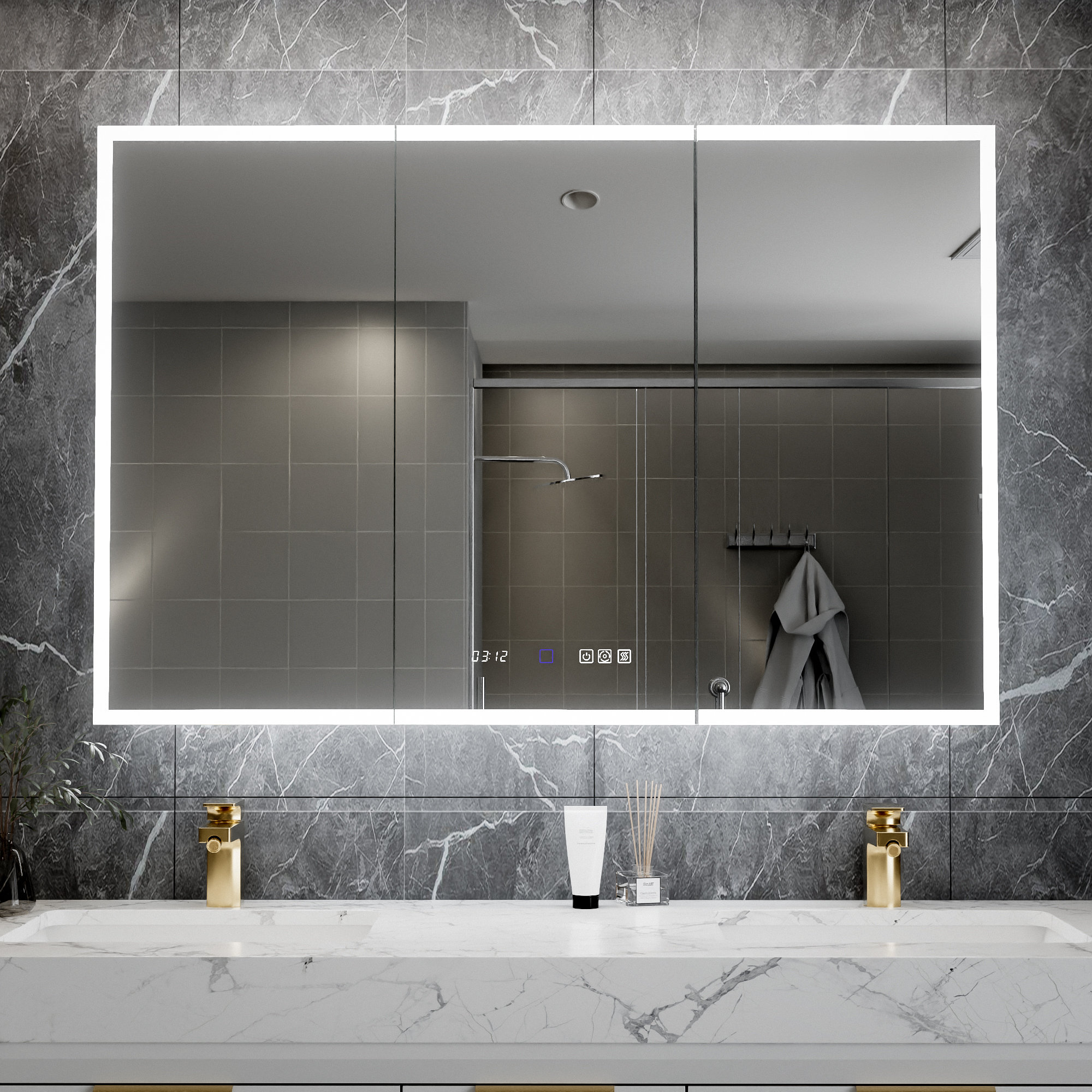 MODLAND Twels 32"H LED Lighted Backlit Mirror Bathroom Medicine Cabinet ...