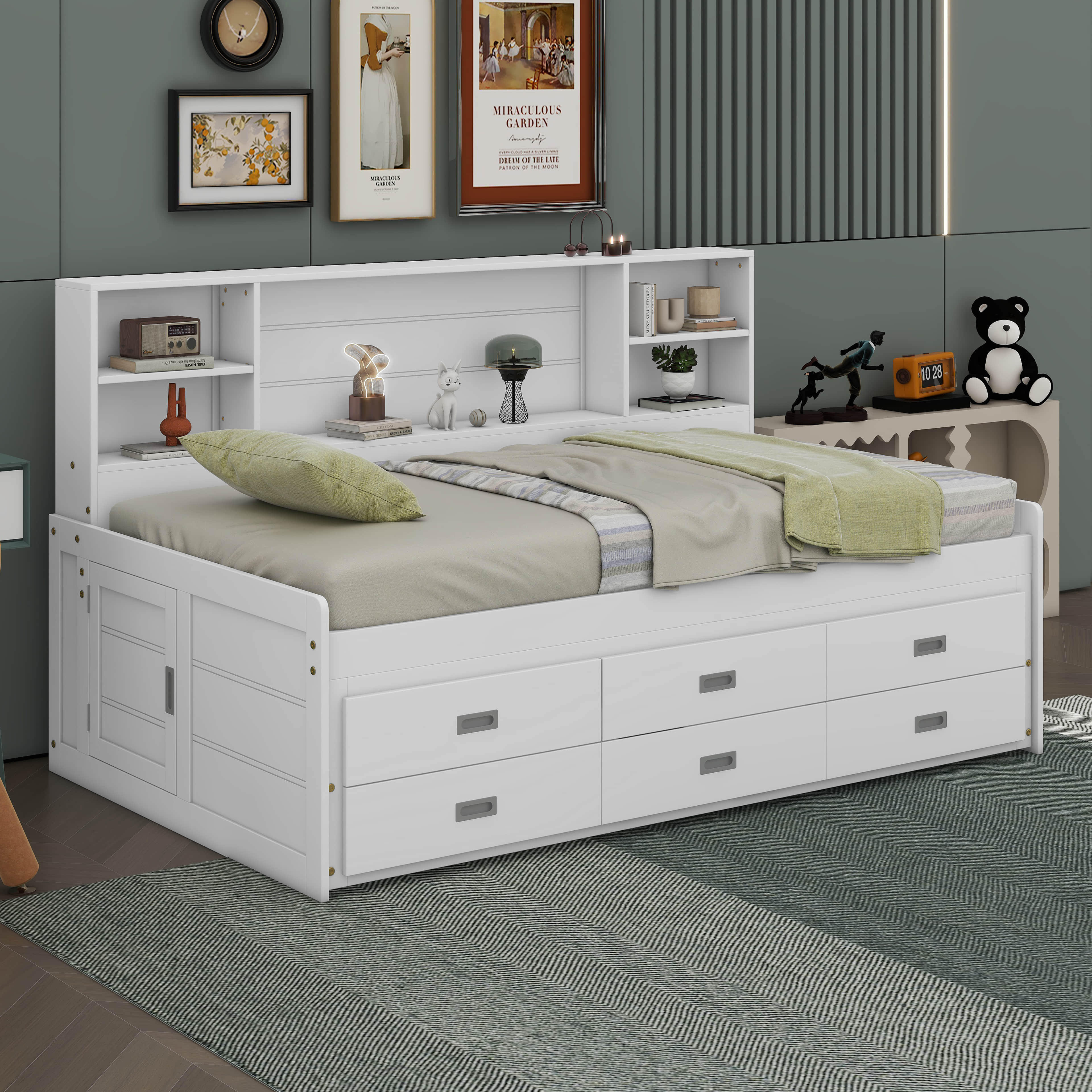Lark Manor Bernando Captain Captain Bed With Storage Bookcase Headboard ...