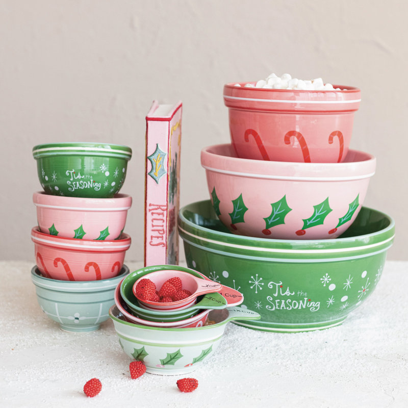 Creative Co-Op Stoneware Measuring Cups With Holiday Pattern | Wayfair