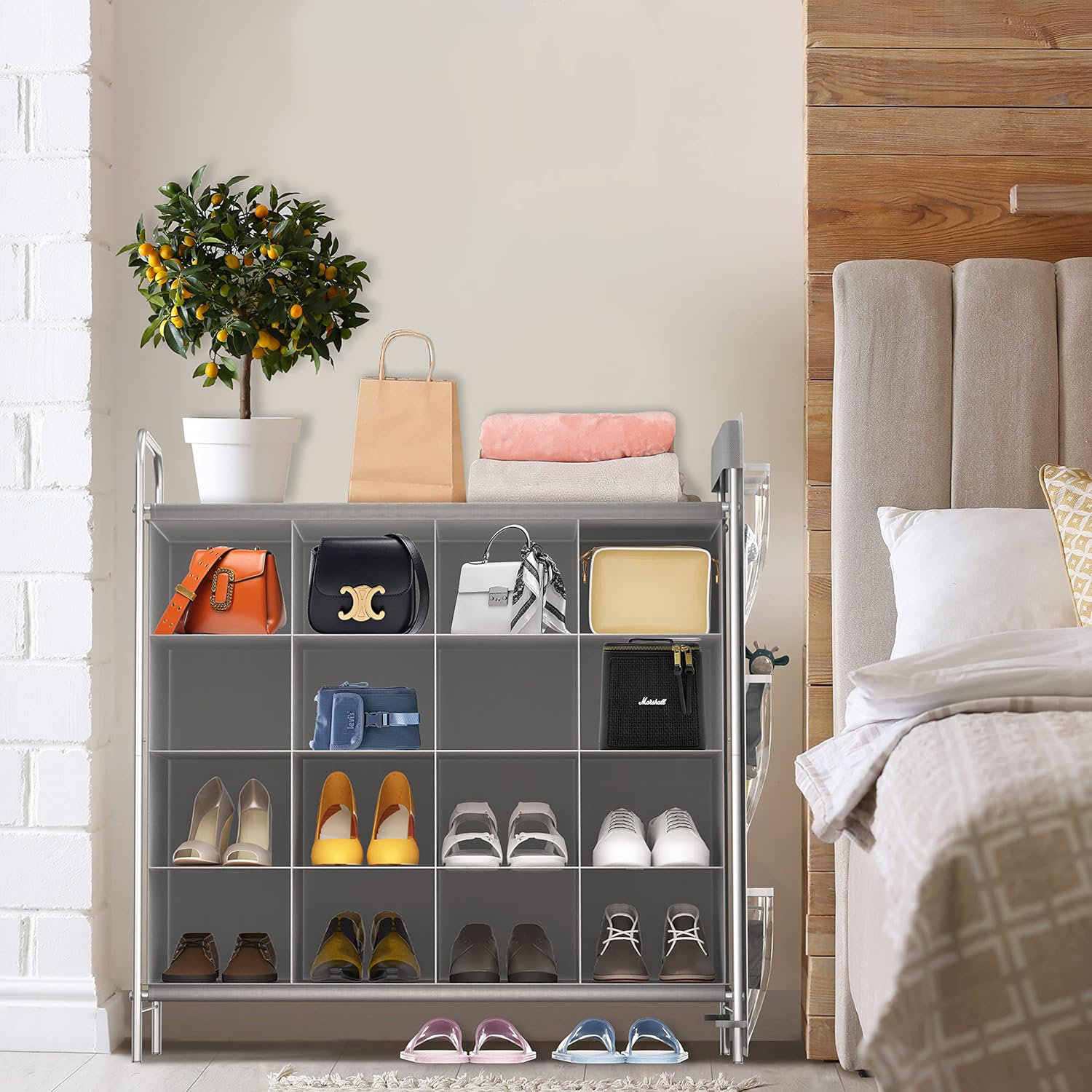 Rebrilliant 4-Tier 16 Cube Shoe Cubby Rack Organizer, Gray | Wayfair