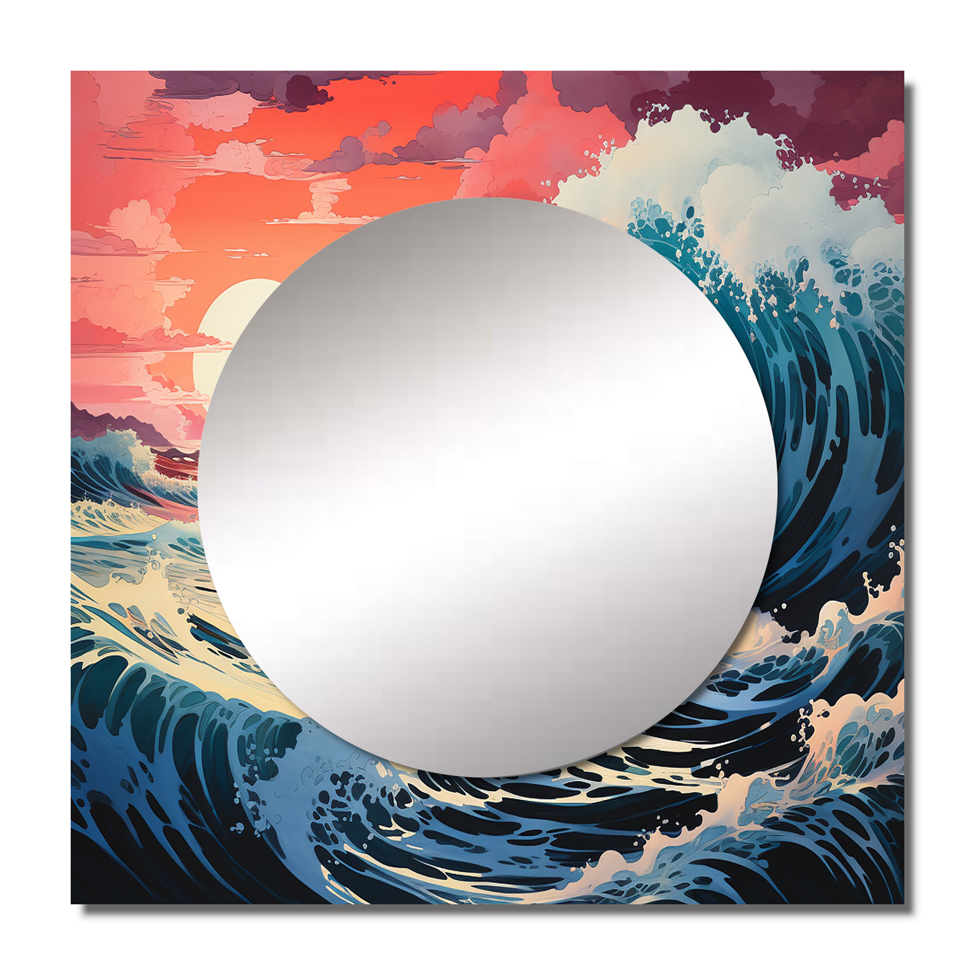 Design Art Dramatic Ocean Waves II - Coastal Large Square Mirror For ...