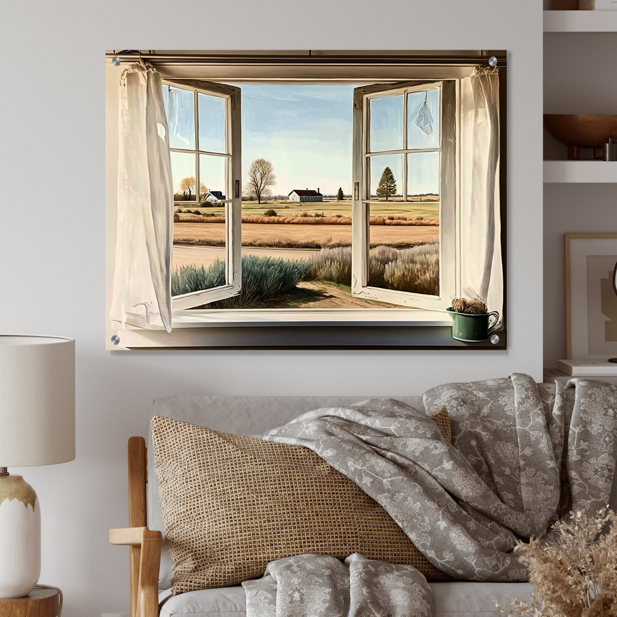 Latitude Run® Window To Landscape Views III - Farm Landscape Acrylic ...