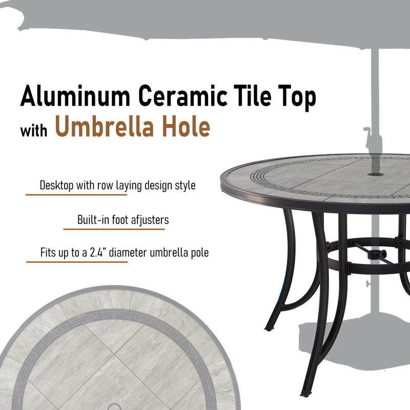 Wildon Home® Ashim 48 inch W Aluminum Ceramic Tile Top Round Dining ...