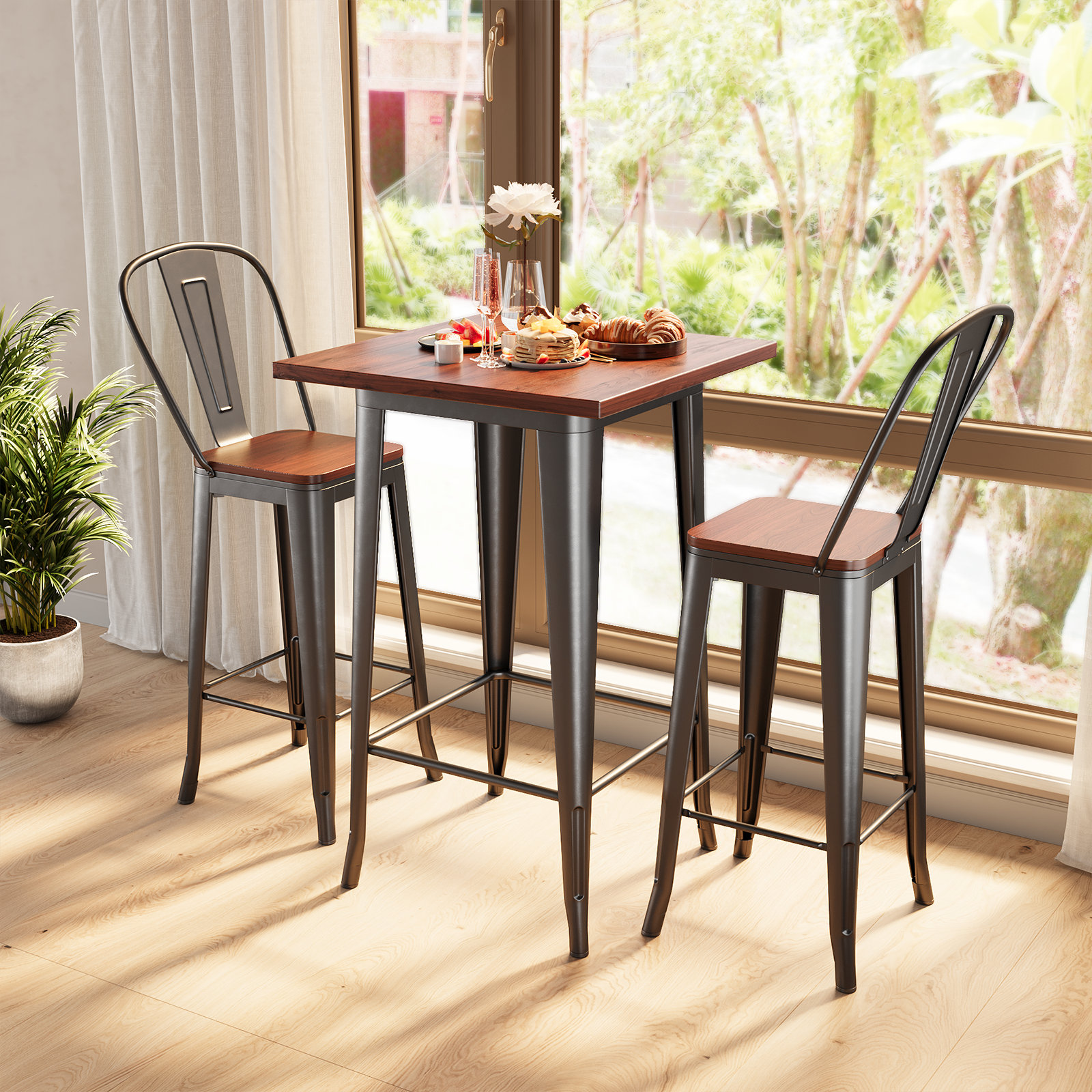 Williston Forge Youngtown 3-Piece Counter Height Bar Set with Metal ...