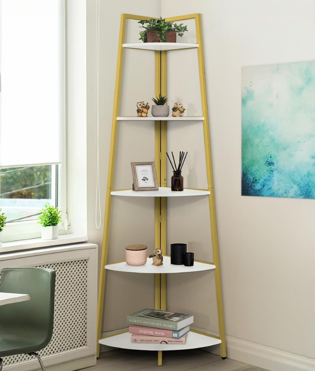 Hokku Designs The Tall Corner Shelf Stand, 5-Tier Display Shelves | Wayfair