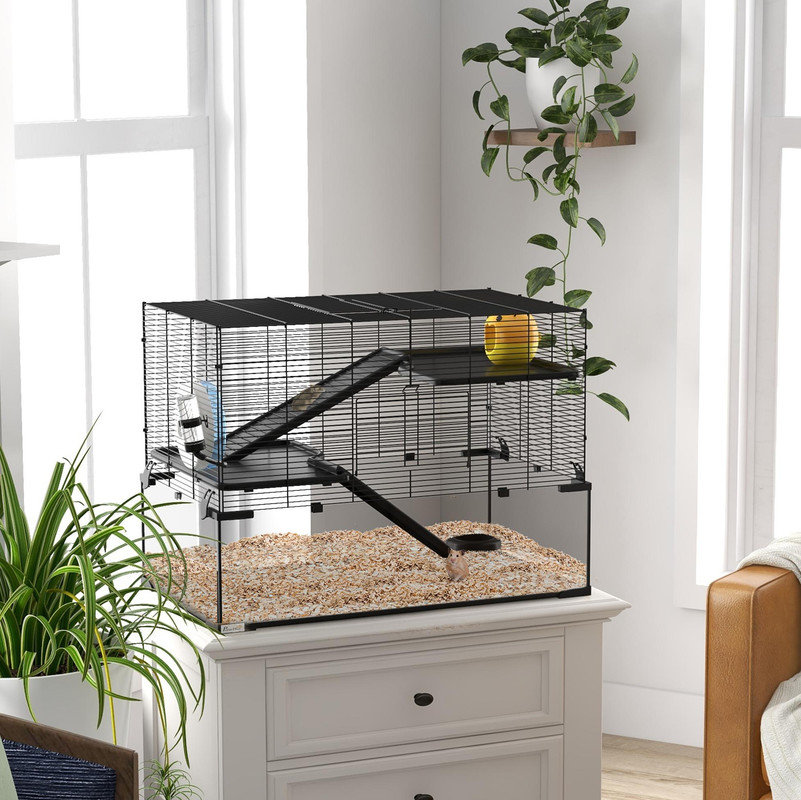 Hokku Designs PawHut Deluxe Hamster Home - 31" Glass-Bottom Cage with ...