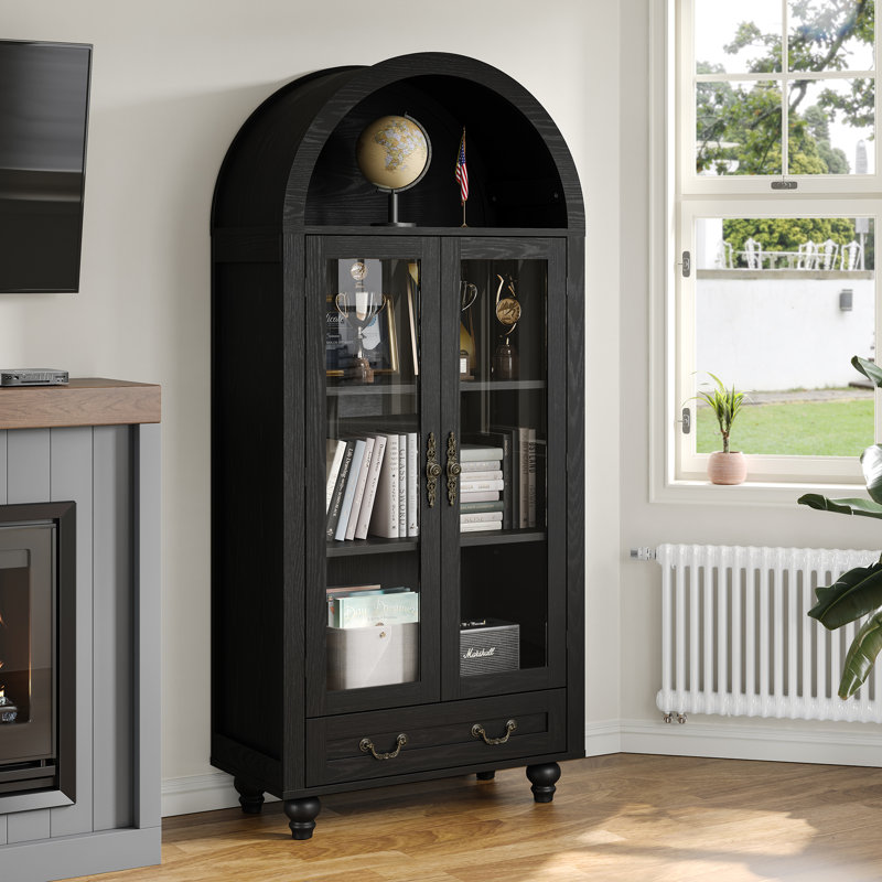 Charlton Home Geniu 71" Tall Arched Display Cabinet with Glass Doors ...