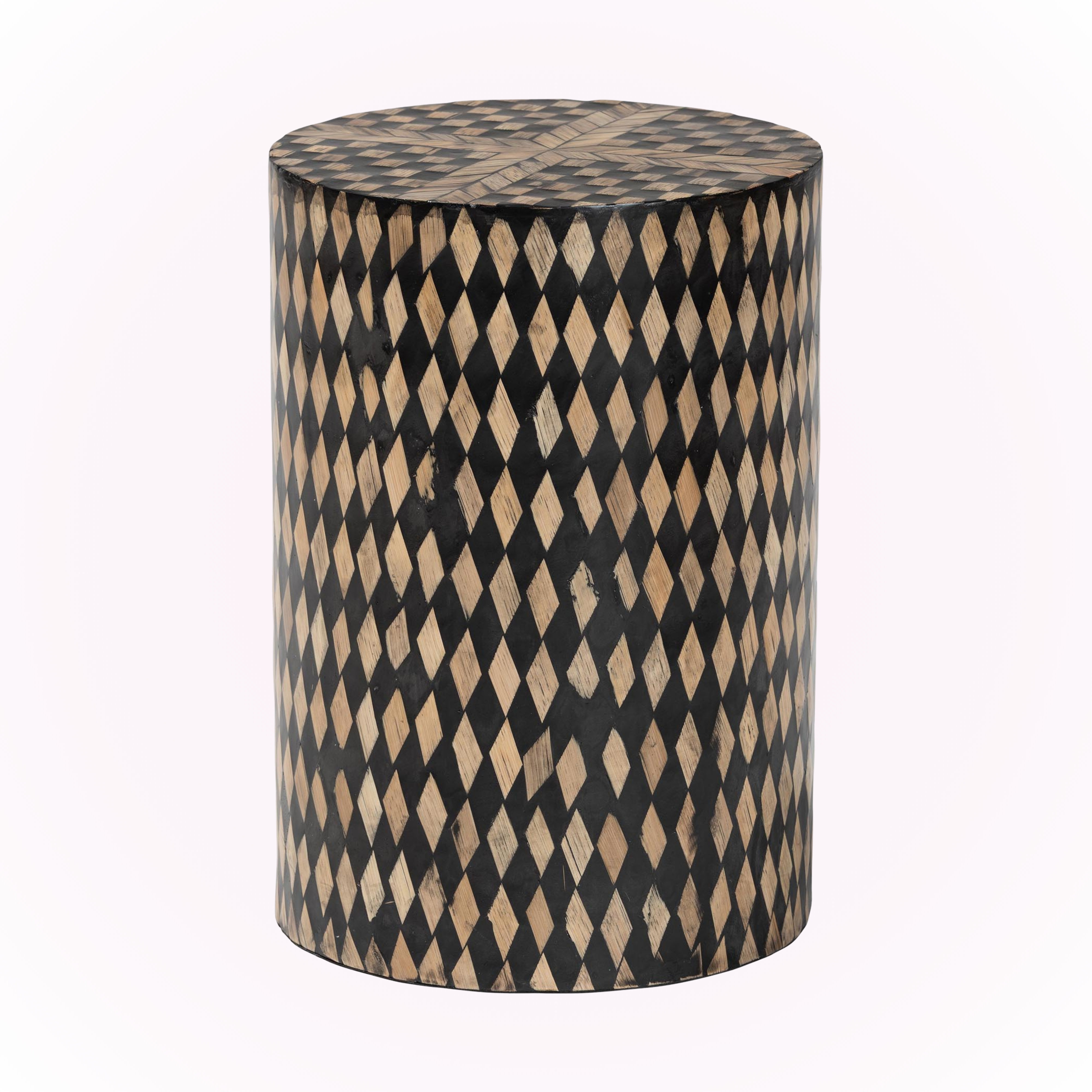 17 Stories Yatim Round Decorative End Table with Bamboo Diamond Pattern ...