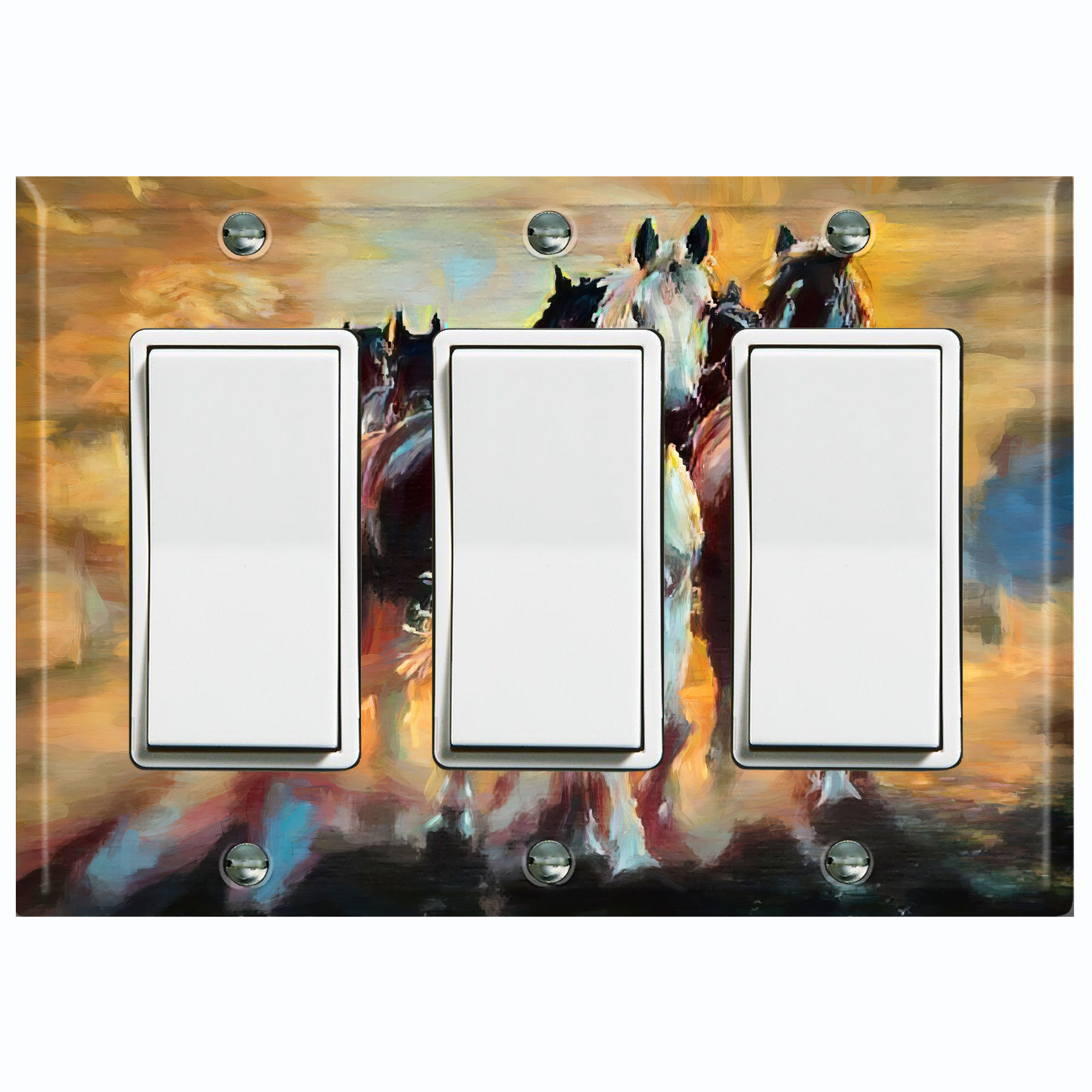 WorldAcc Horse Stampede Family Sunset 3-Gang Toggle Light Switch Wall ...